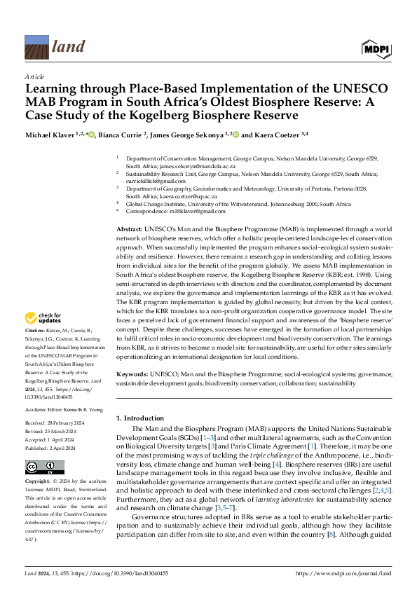 Learning through Place-Based Implementation of the UNESCO MAB Program ...