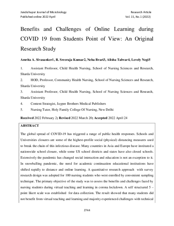 (PDF) Benefits and Challenges of Online Learning during COVID 19 from ...