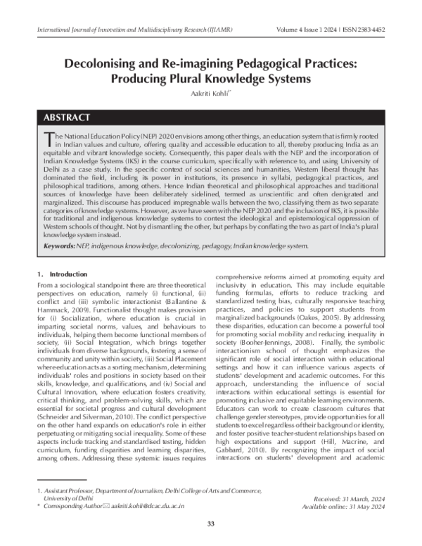 (PDF) Decolonising and Re-imagining Pedagogical Practices: Producing ...