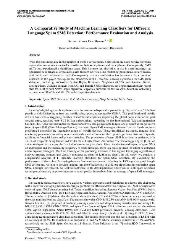 (PDF) A Comparative Study of Machine Learning Classifiers for Different Language Spam SMS ...