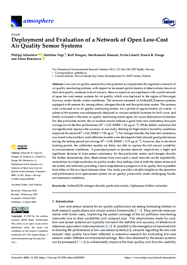 (PDF) Deployment and Evaluation of a Network of Open Low-Cost Air Quality Sensor Systems