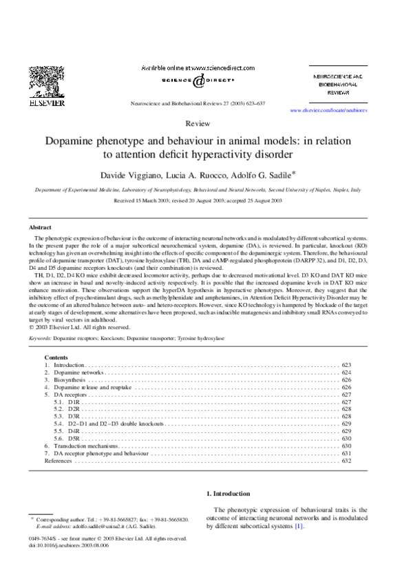 (PDF) Dopamine phenotype and behaviour in animal models: in relation to ...