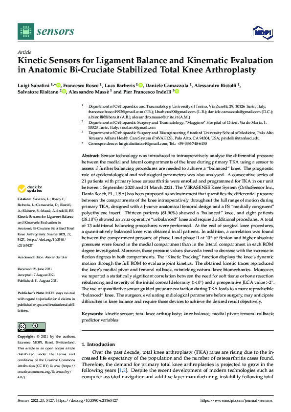 (PDF) Kinetic Sensors for Ligament Balance and Kinematic Evaluation in ...