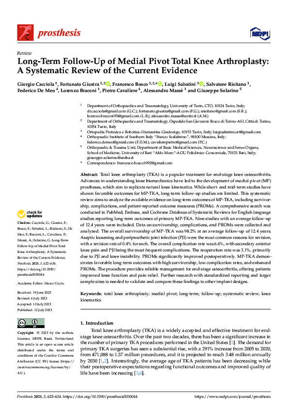 (PDF) Long-Term Follow-Up of Medial Pivot Total Knee Arthroplasty: A ...