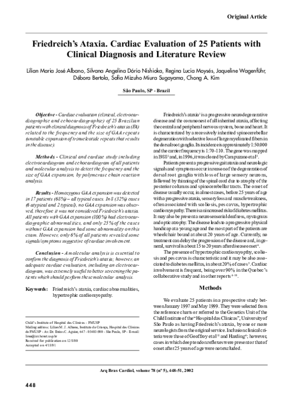 (PDF) Friedreich's Ataxia: Cardiac Evaluation of 25 Patients with Clinical Diagnosis and ...