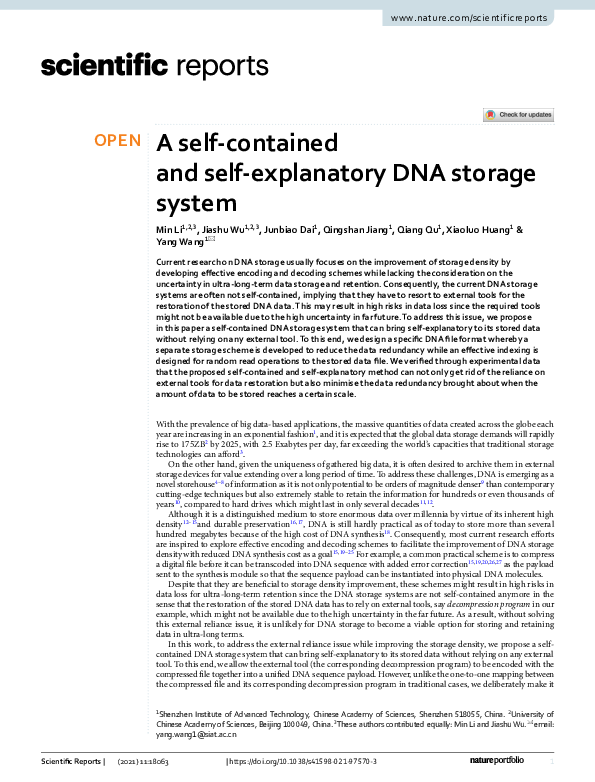 (PDF) A self-contained and self-explanatory DNA storage system