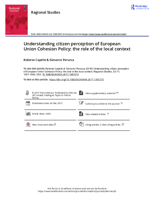 (PDF) Understanding citizen perception of European Union Cohesion ...