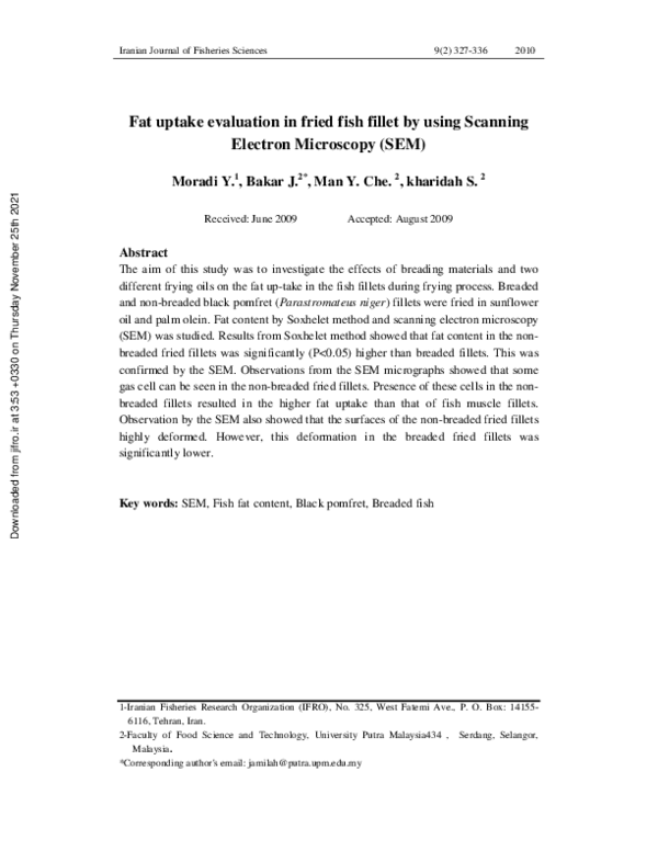 (PDF) Fat uptake evaluation in fried fish fillet by using Scanning ...