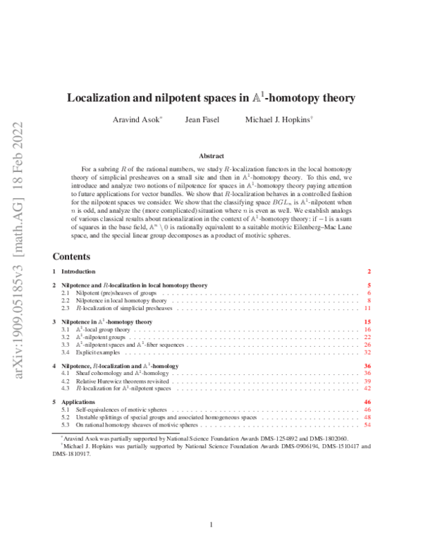 (PDF) Localization and nilpotent spaces in -homotopy theory