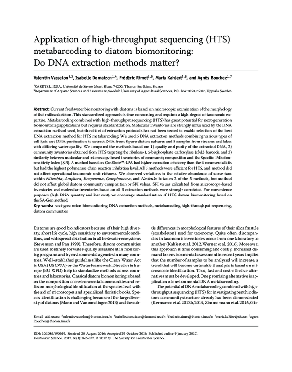(PDF) Application of high-throughput sequencing (HTS) metabarcoding to diatom biomonitoring: Do ...