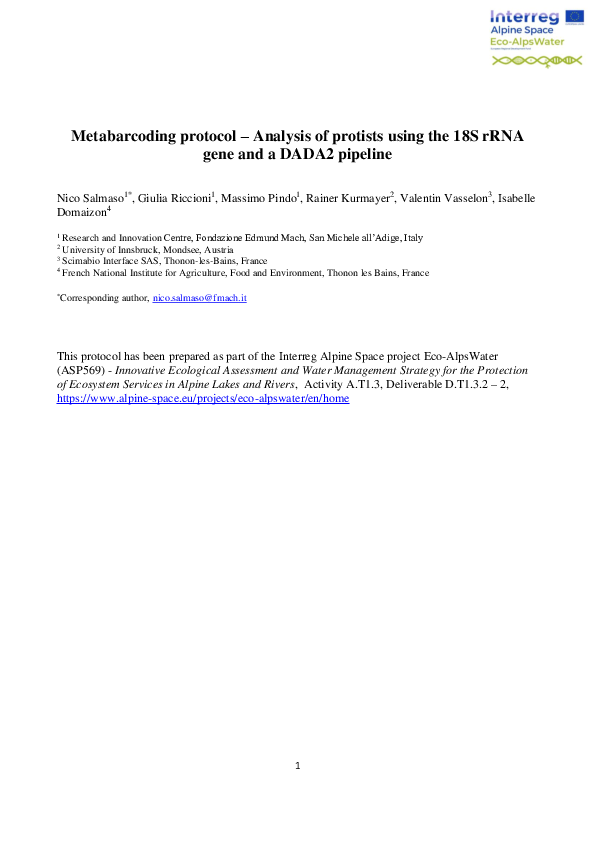 (PDF) Metabarcoding protocol – Analysis of protists using the 18S rRNA gene and a DADA2 pipeline