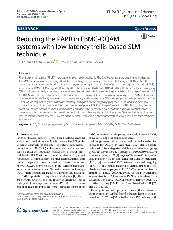 Pdf Reducing The Papr In Fbmc Oqam Systems With Low Latency Trellis Based Slm Technique