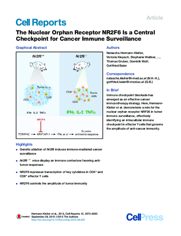 (PDF) The Nuclear Orphan Receptor NR2F6 Is a Central Checkpoint for ...