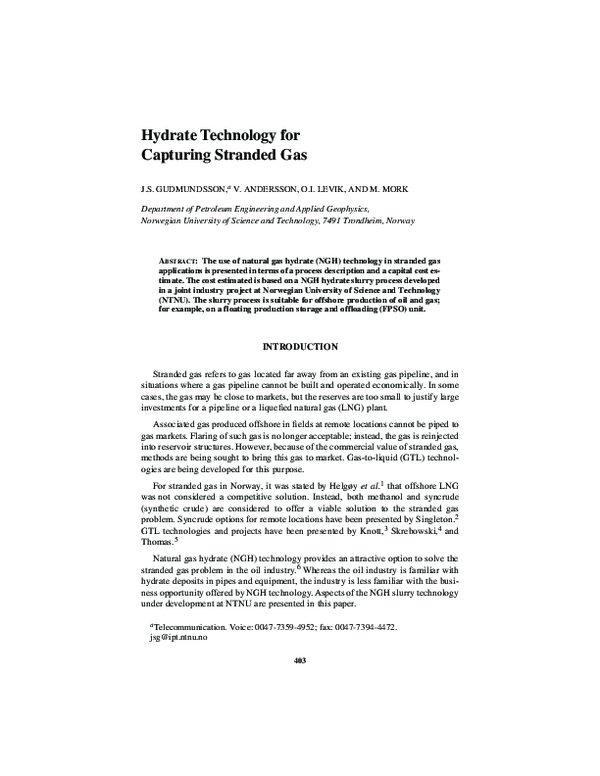(PDF) Hydrate Technology for Capturing Stranded Gas