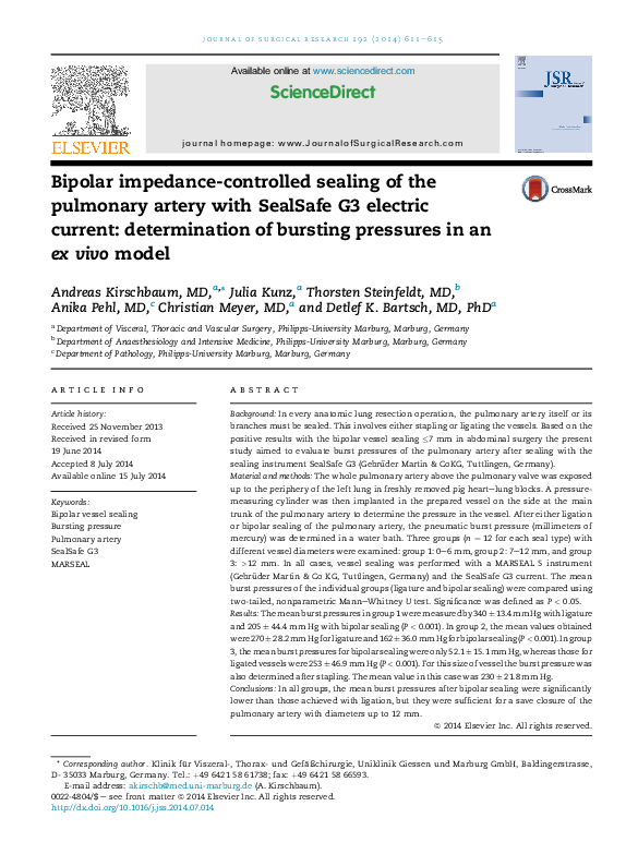 (PDF) Bipolar impedance-controlled sealing of the pulmonary artery with ...