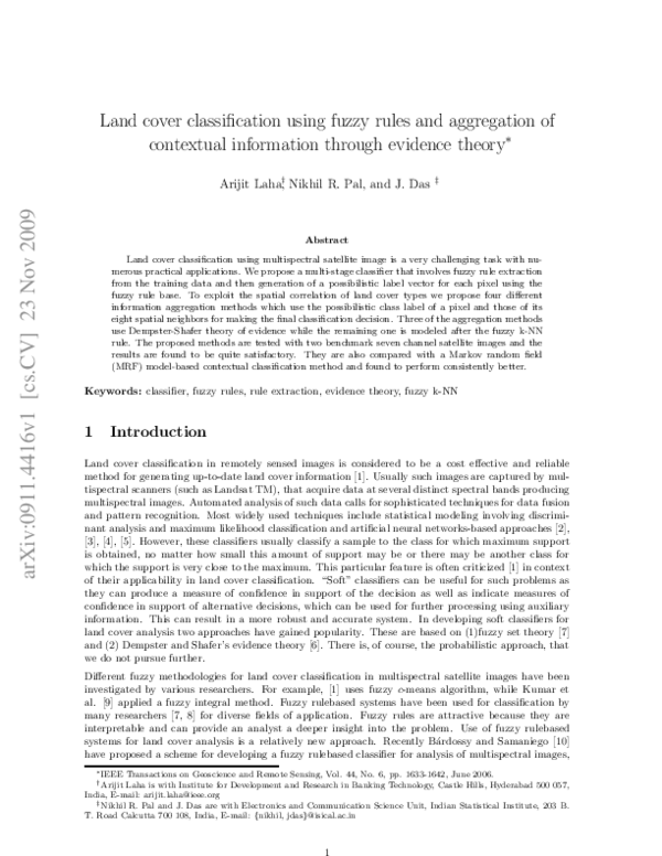 Pdf Land Cover Classification Using Fuzzy Rules And Aggregation Of Contextual Information