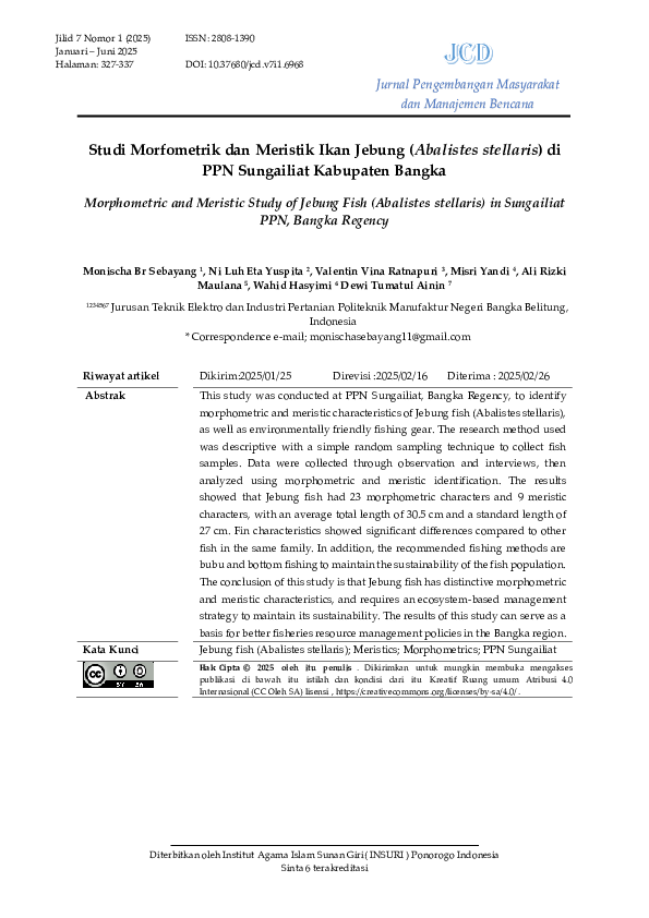 (PDF) Studi Morfometrik dan Meristik Ikan Jebung (Abalistes stellaris ...