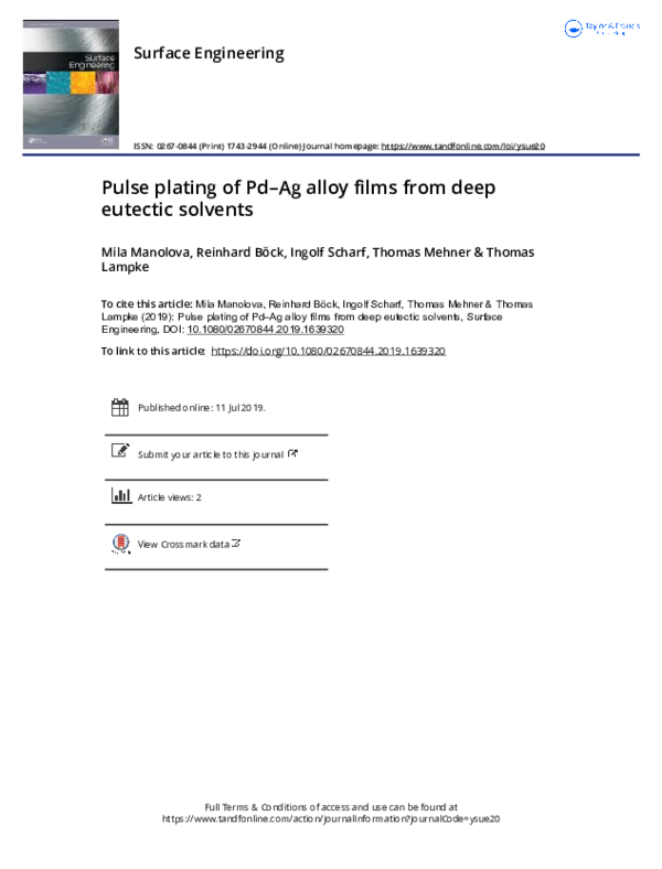 (PDF) Pulse plating of Pd–Ag alloy films from deep eutectic solvents