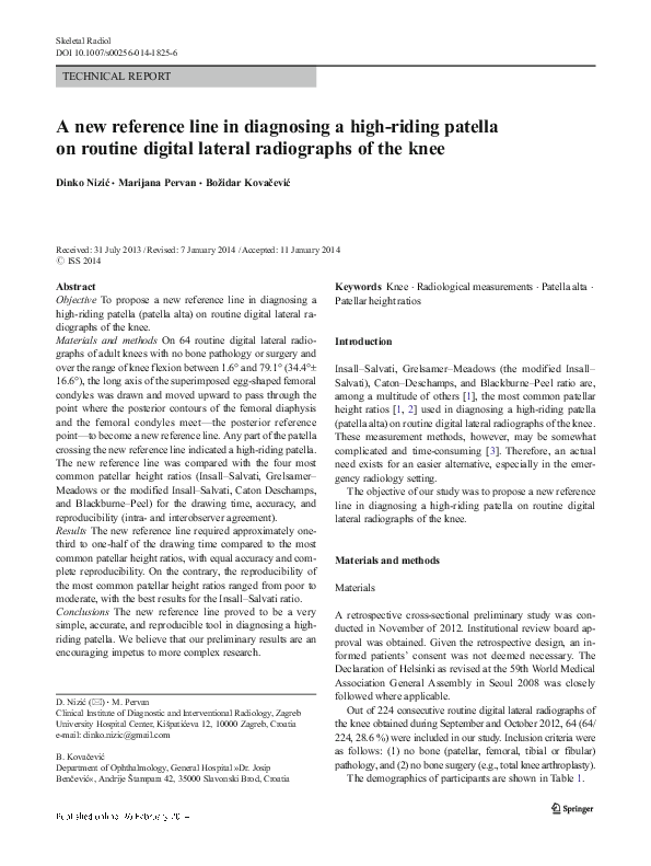 (PDF) A new reference line in diagnosing a high-riding patella on ...