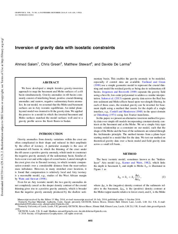 (PDF) Inversion of gravity data with isostatic constraints