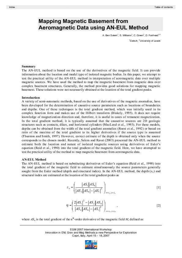 (PDF) Mapping Magnetic Basement from Aeromagnetic Data using AN-EUL Method