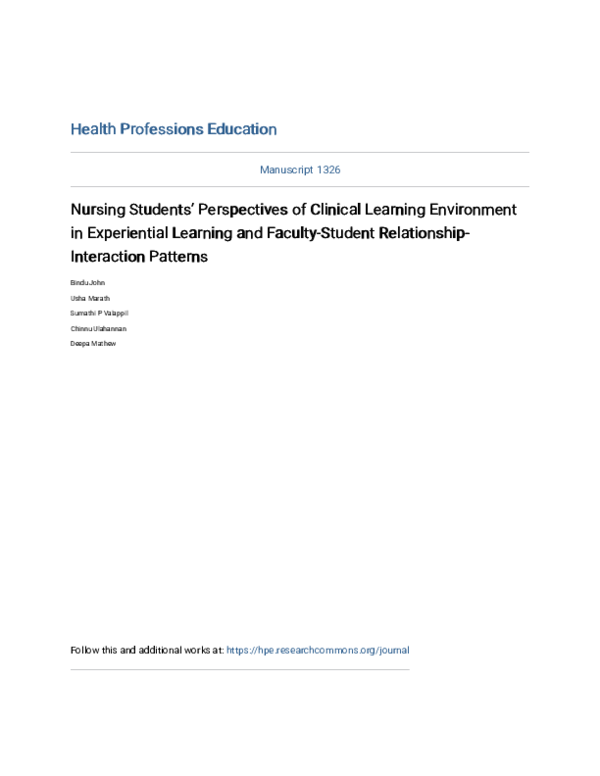 (PDF) Nursing Students' Perspectives of Clinical Learning Environment ...