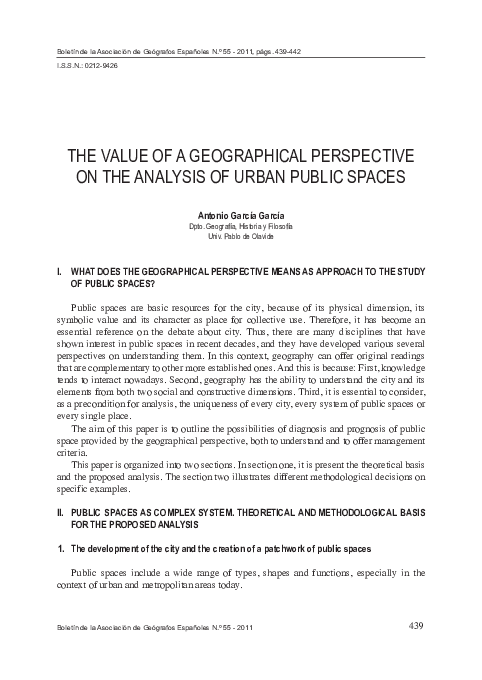 The value of a geographical perspective on the analysis of urban public ...