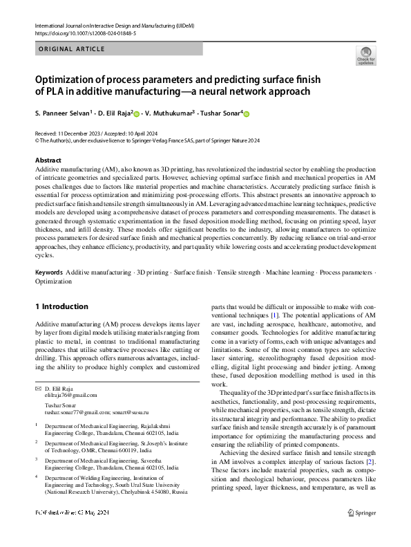 (PDF) Optimization of process parameters and predicting surface finish of PLA in additive ...