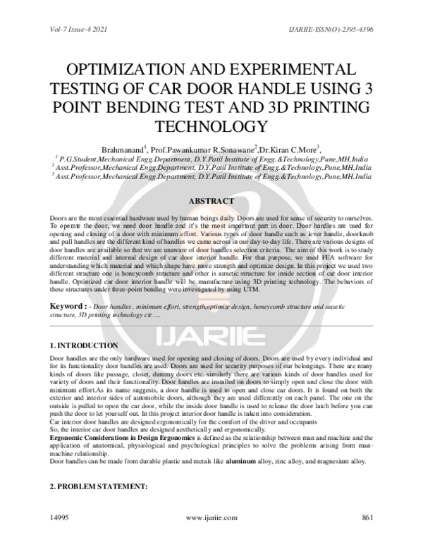 (PDF) Optimization and Experimental Testing of Car Door Handle Using 3 ...