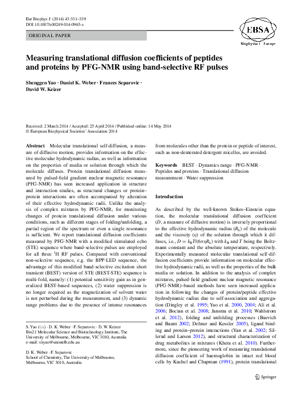 (PDF) Measuring the translational diffusion coefficients of small DNA ...
