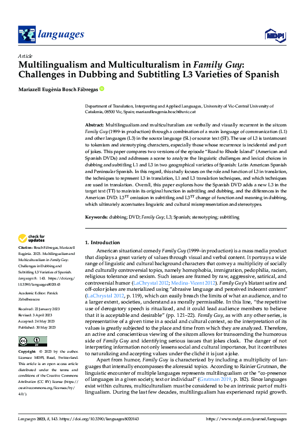 (PDF) Multilingualism and Multiculturalism in Family Guy: Challenges in ...