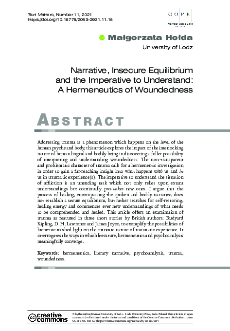 (PDF) Narrative, Insecure Equilibrium and the Imperative to Understand ...
