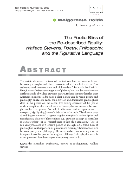 (PDF) The Poetic Bliss of the Re-described Reality: Wallace Stevens ...