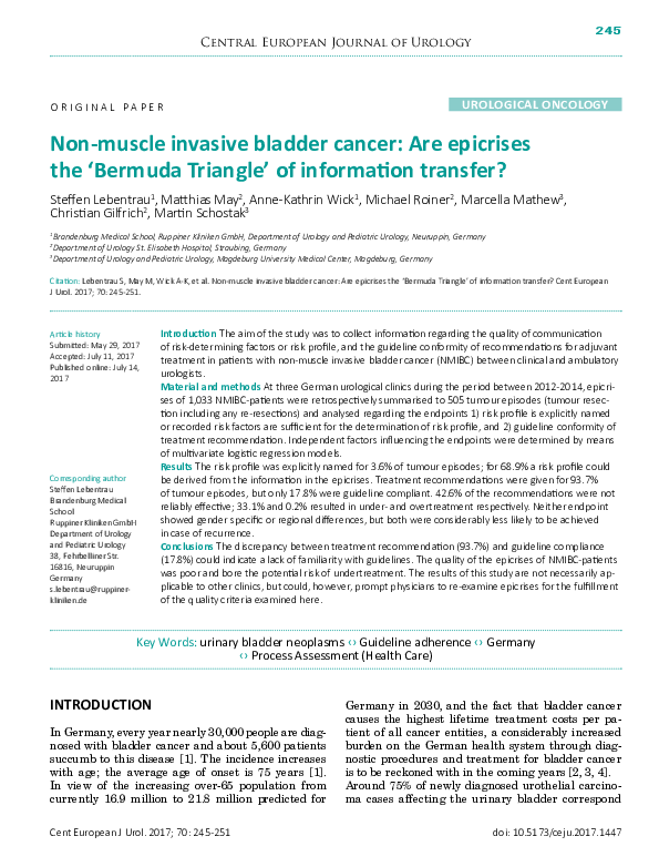 (PDF) Non-muscle invasive bladder cancer: Are epicrises the 'Bermuda ...