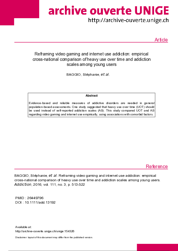 (PDF) Reframing video gaming and internet use addiction: empirical ...