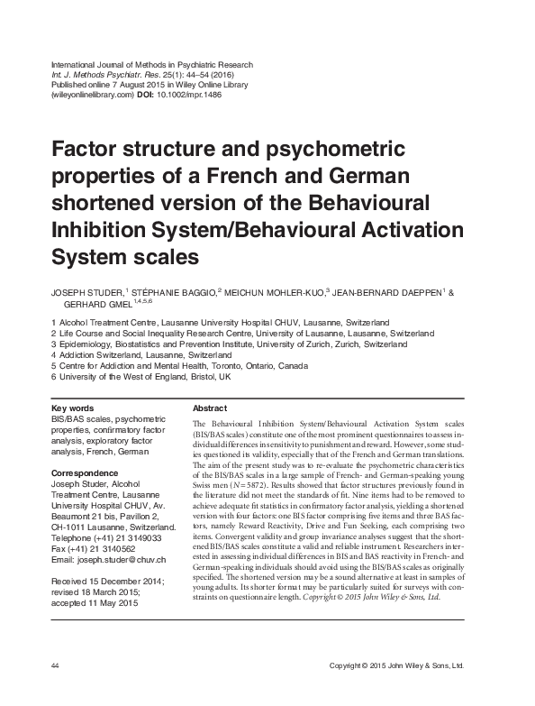 (PDF) Factor structure and psychometric properties of a French and ...