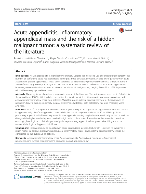 (PDF) Acute appendicitis, inflammatory appendiceal mass and the risk of ...