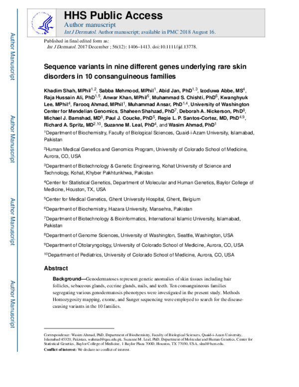 (PDF) Sequence variants in nine different genes underlying rare skin ...