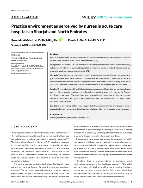 (PDF) Practice environment as perceived by nurses in acute care ...