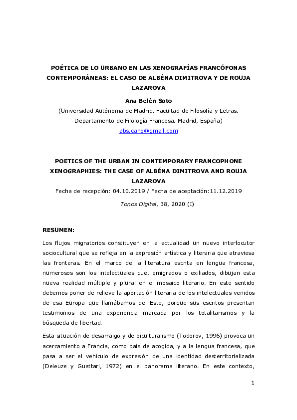 (PDF) POÉTICA DE LO URBANO EN LAS XENOGRAFÍAS FRANCÓFONAS ...