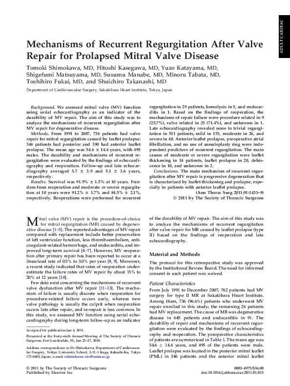 (PDF) Mechanisms of Recurrent Regurgitation After Valve Repair for ...