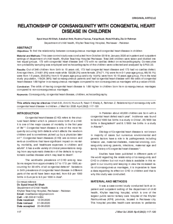 The Relationship of Consanguinity with Congenital Heart Disease in Children