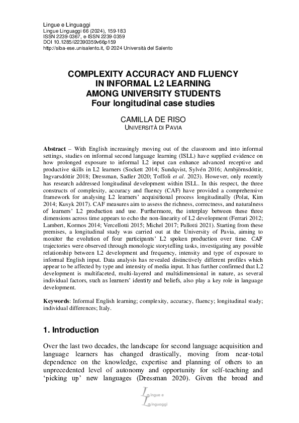 COMPLEXITY ACCURACY AND FLUENCY IN INFORMAL L2 LEARNING AMONG UNIVERSITY STUDENTS Four ...