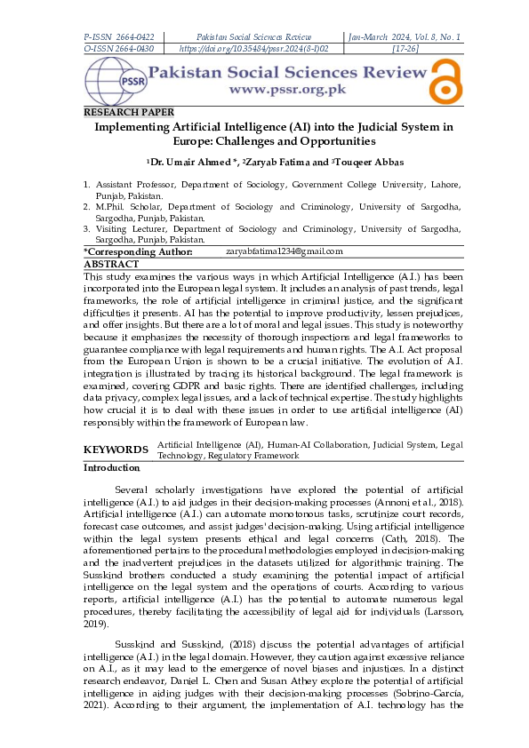 (PDF) Implementing Artificial Intelligence (AI) into the Judicial System in Europe: Challenges ...