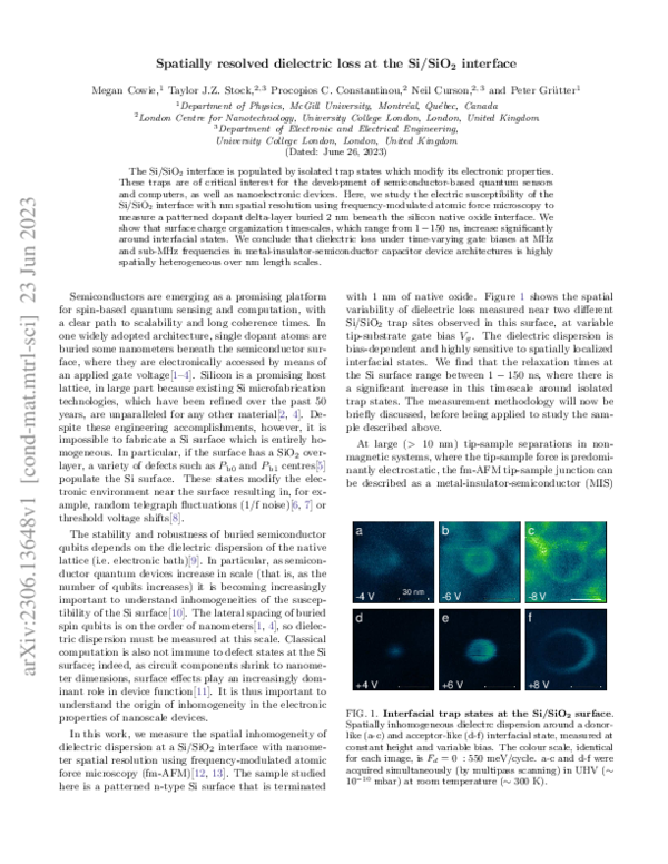(PDF) Spatially resolved dielectric loss at the Si/SiO$_2$ interface