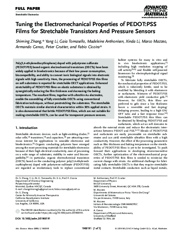 (PDF) Tuning the Electromechanical Properties of PEDOT:PSS Films for ...