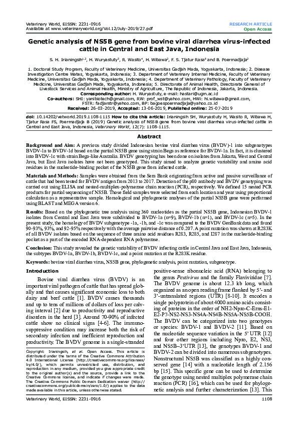 (PDF) Genetic analysis of NS5B gene from bovine viral diarrhea virus ...