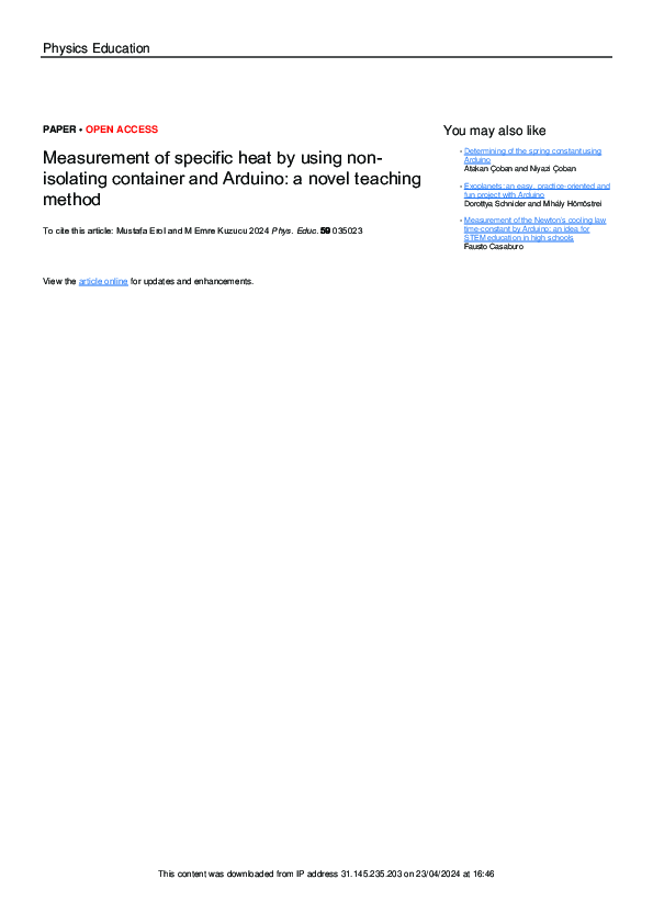 (PDF) Measurement of specific heat by using non-isolating container and Arduino: a novel ...