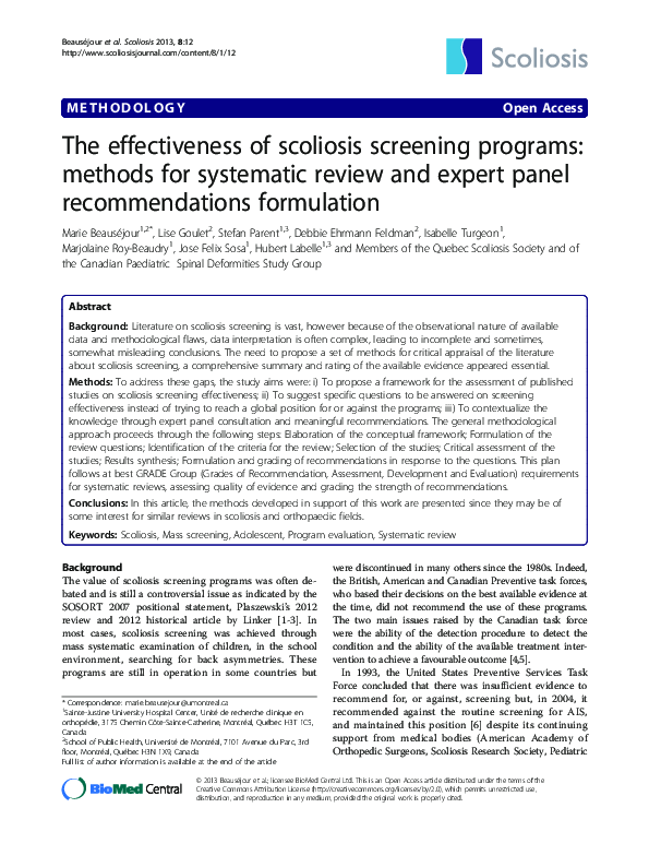 (PDF) The effectiveness of scoliosis screening programs: methods for ...