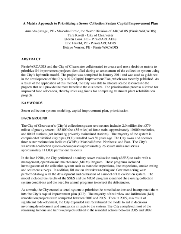 (PDF) A Matrix Approach to Prioritizing a Sewer Collection System ...